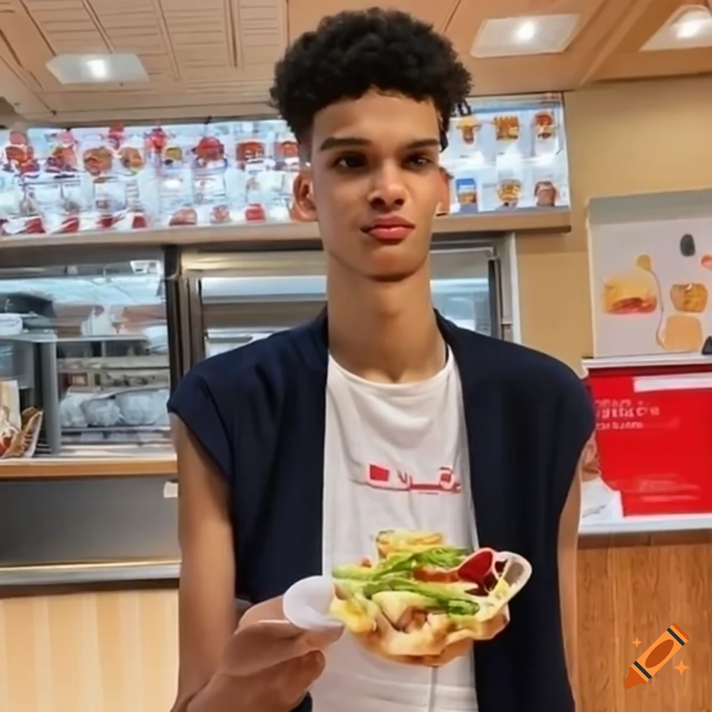 Basketball player working at a fast food place