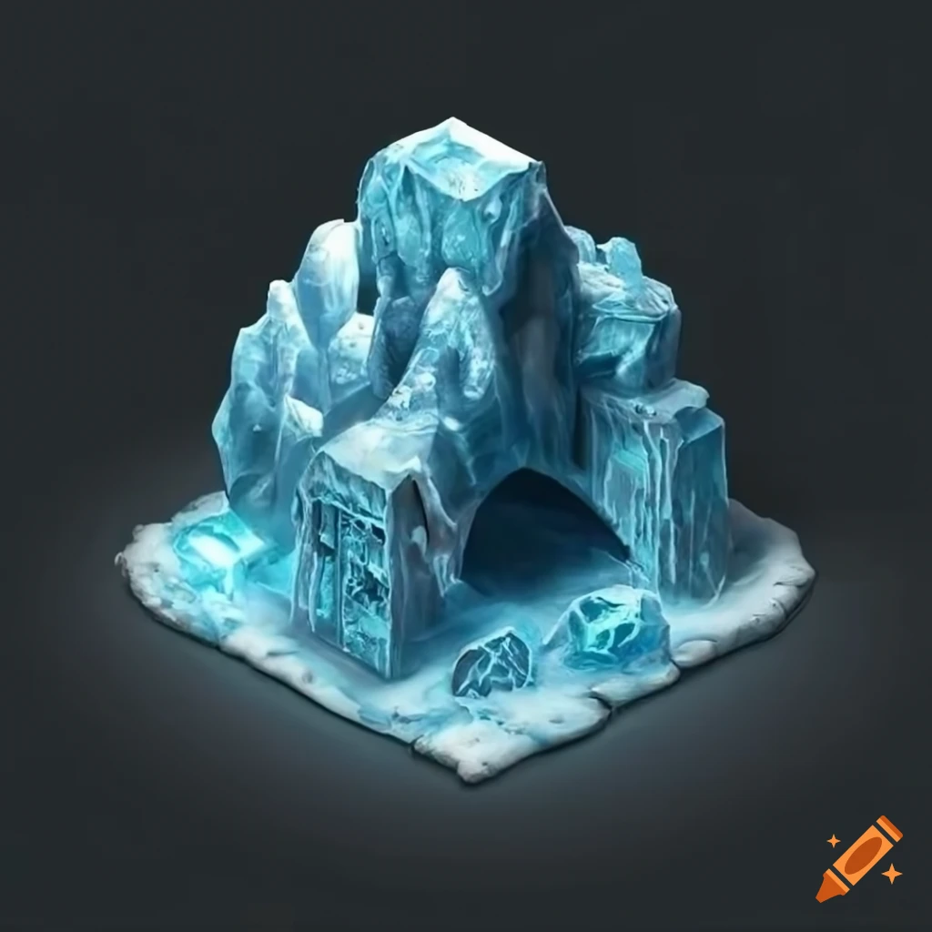 Highly detailed isometric rpg tile of icy cavern entrance on Craiyon