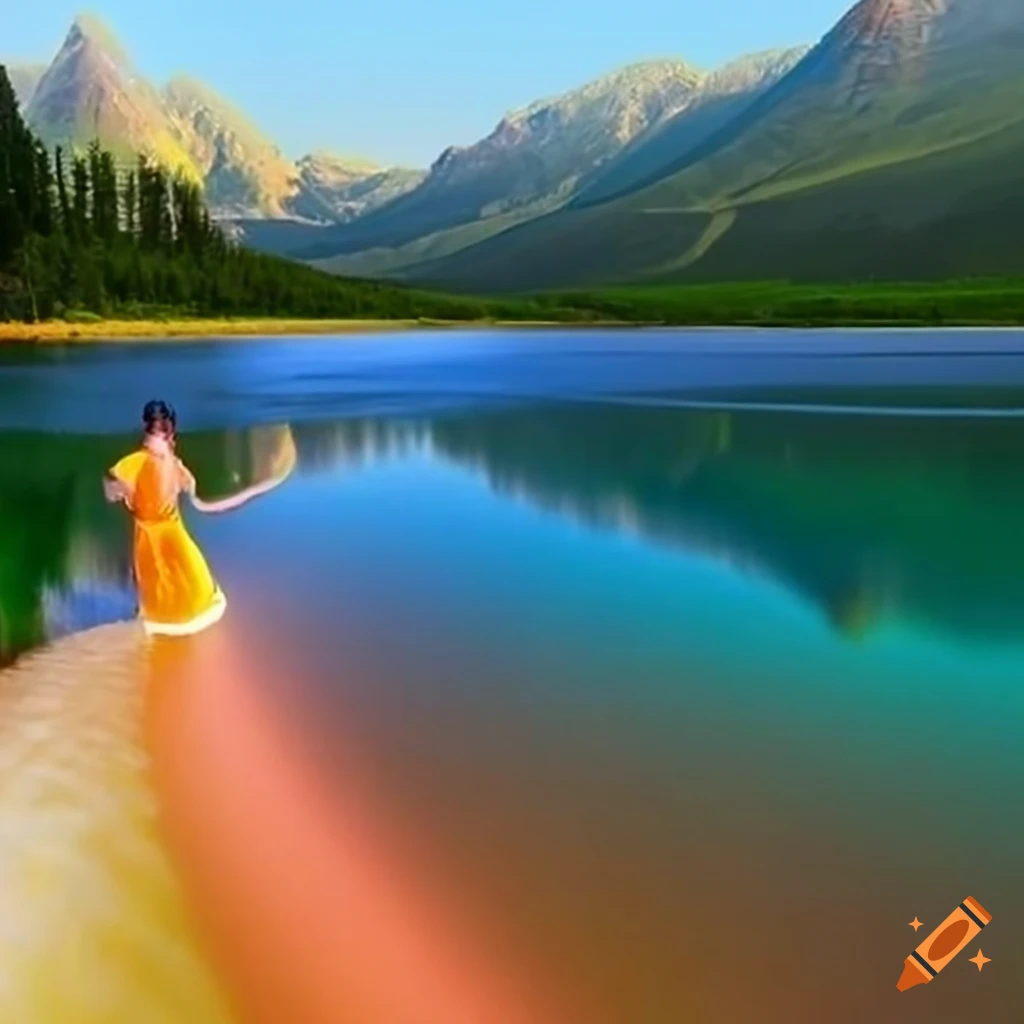 Sunset at a mountain lake on Craiyon