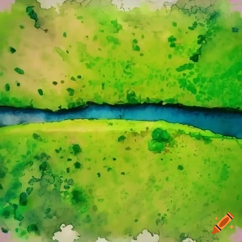 Aerial view of a straight river in a green field