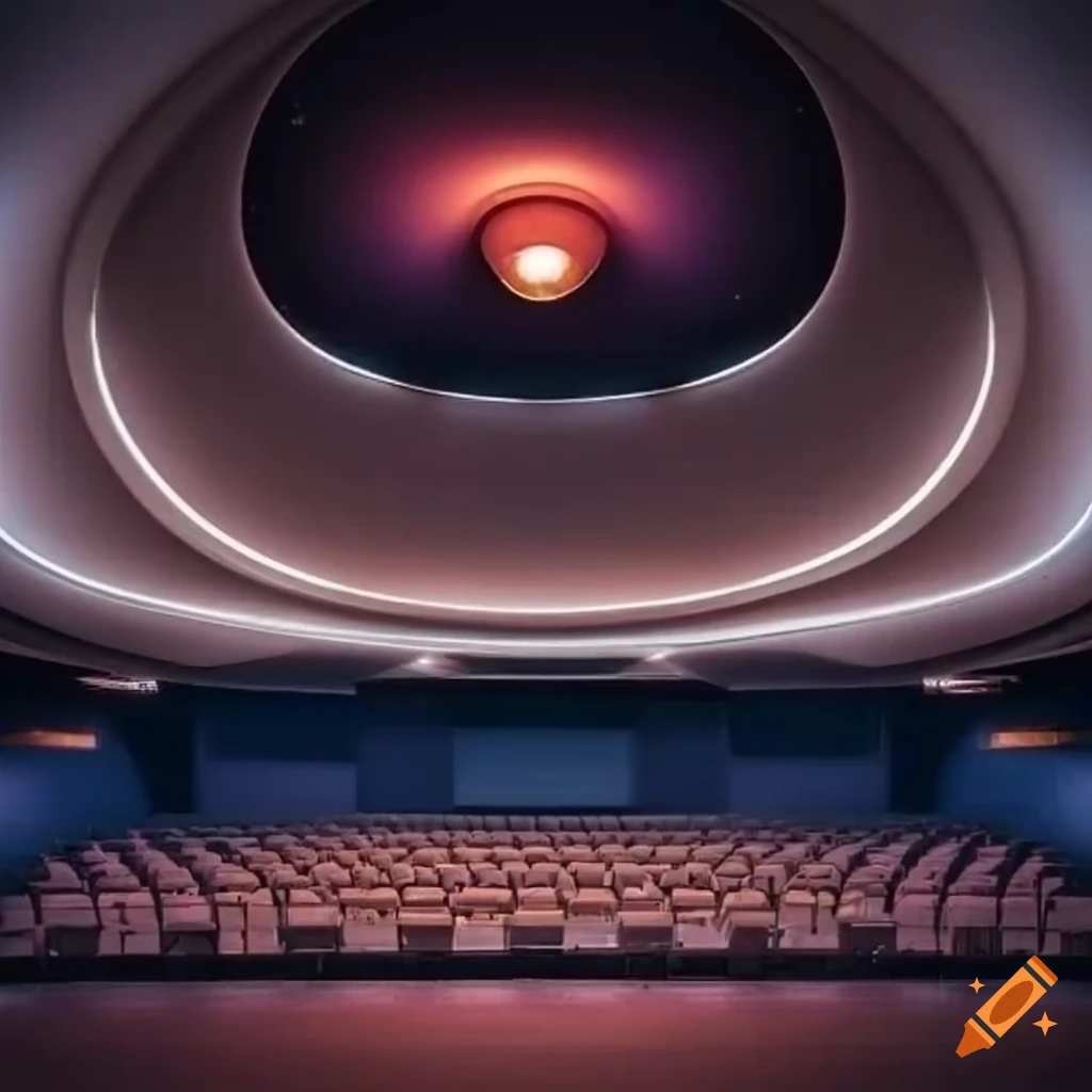 Interior of a theater with curved walls and stage on Craiyon