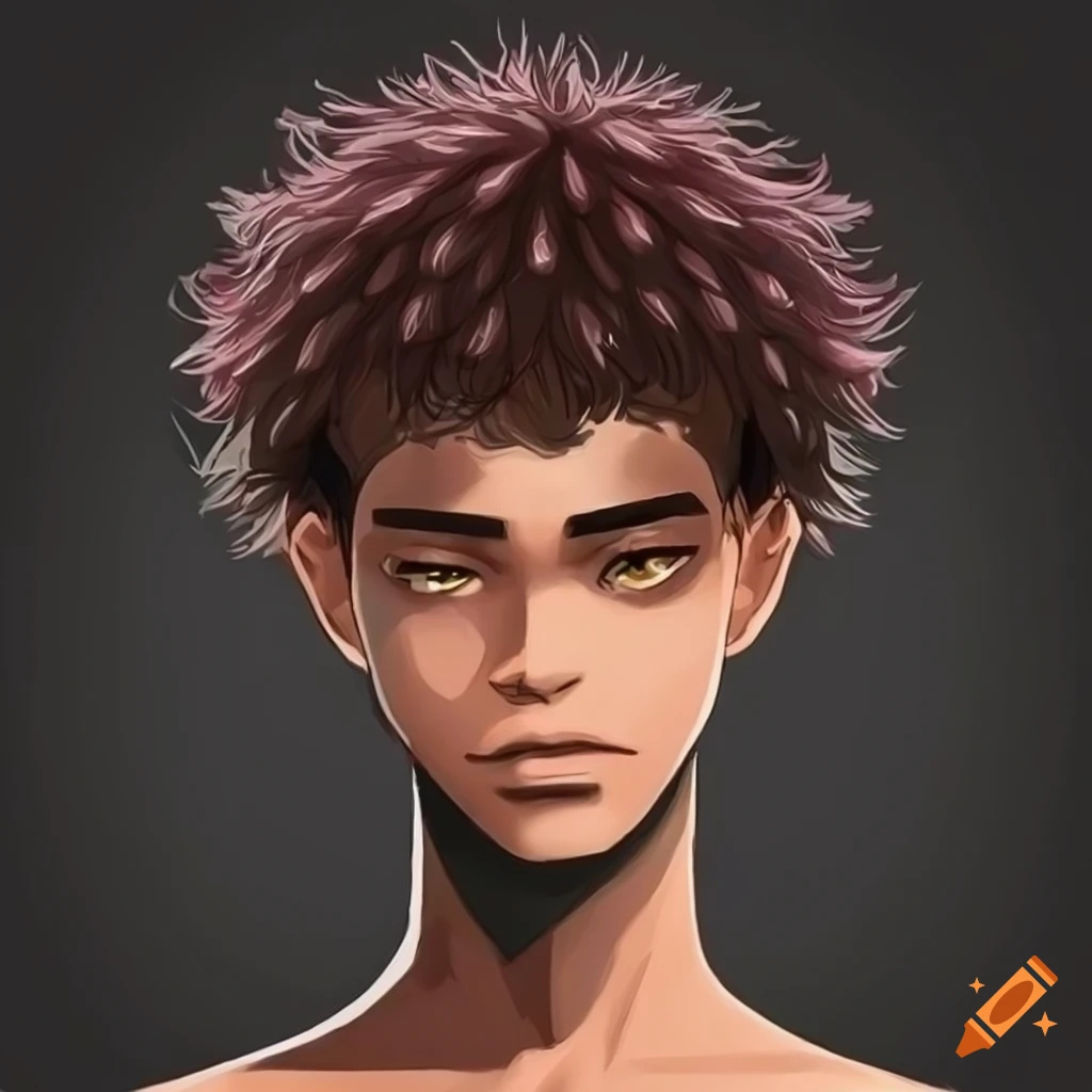 Japanese Anime Inspired Male Character With Dark Brown Skin And Creole