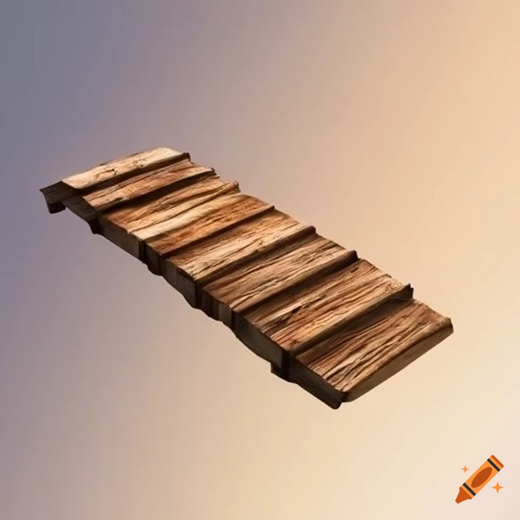 Realistic side view of a rustic wooden pier ramp on Craiyon