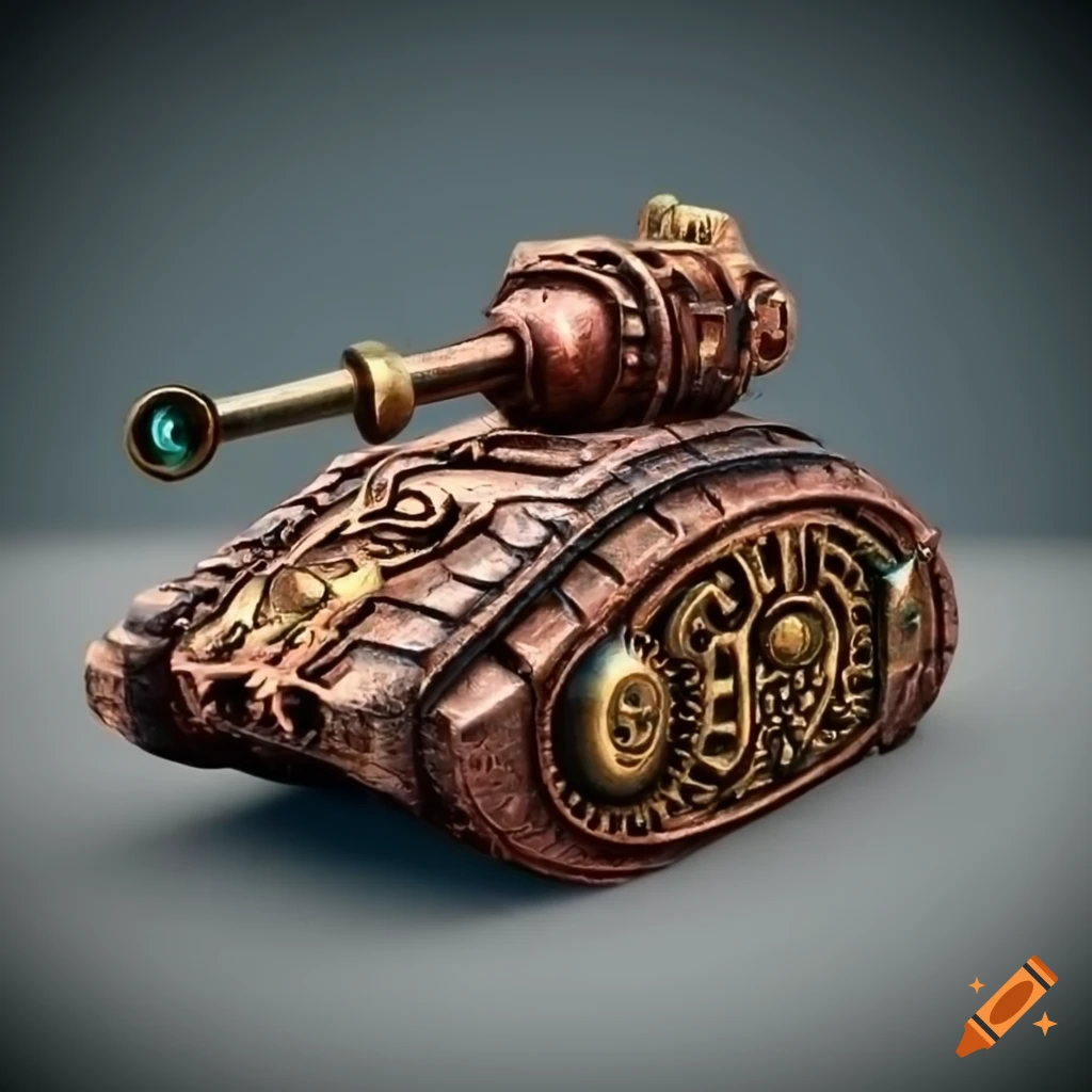 Futuristic steampunk tank with mayan symbols on Craiyon