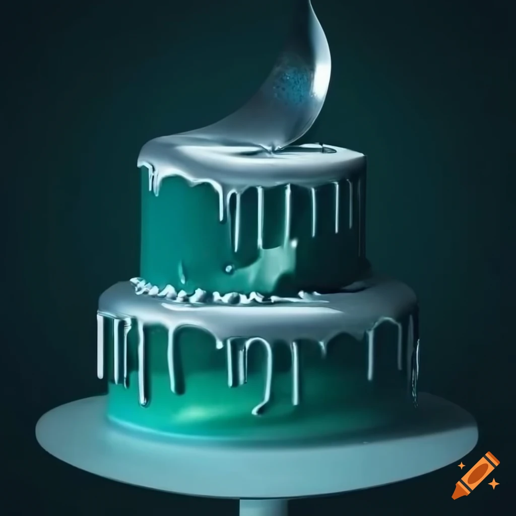 Elegant green and silver drip cake on Craiyon