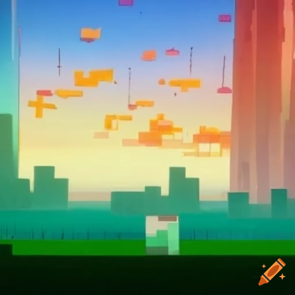 Abstract digital art of a bustling blocky landscape on Craiyon