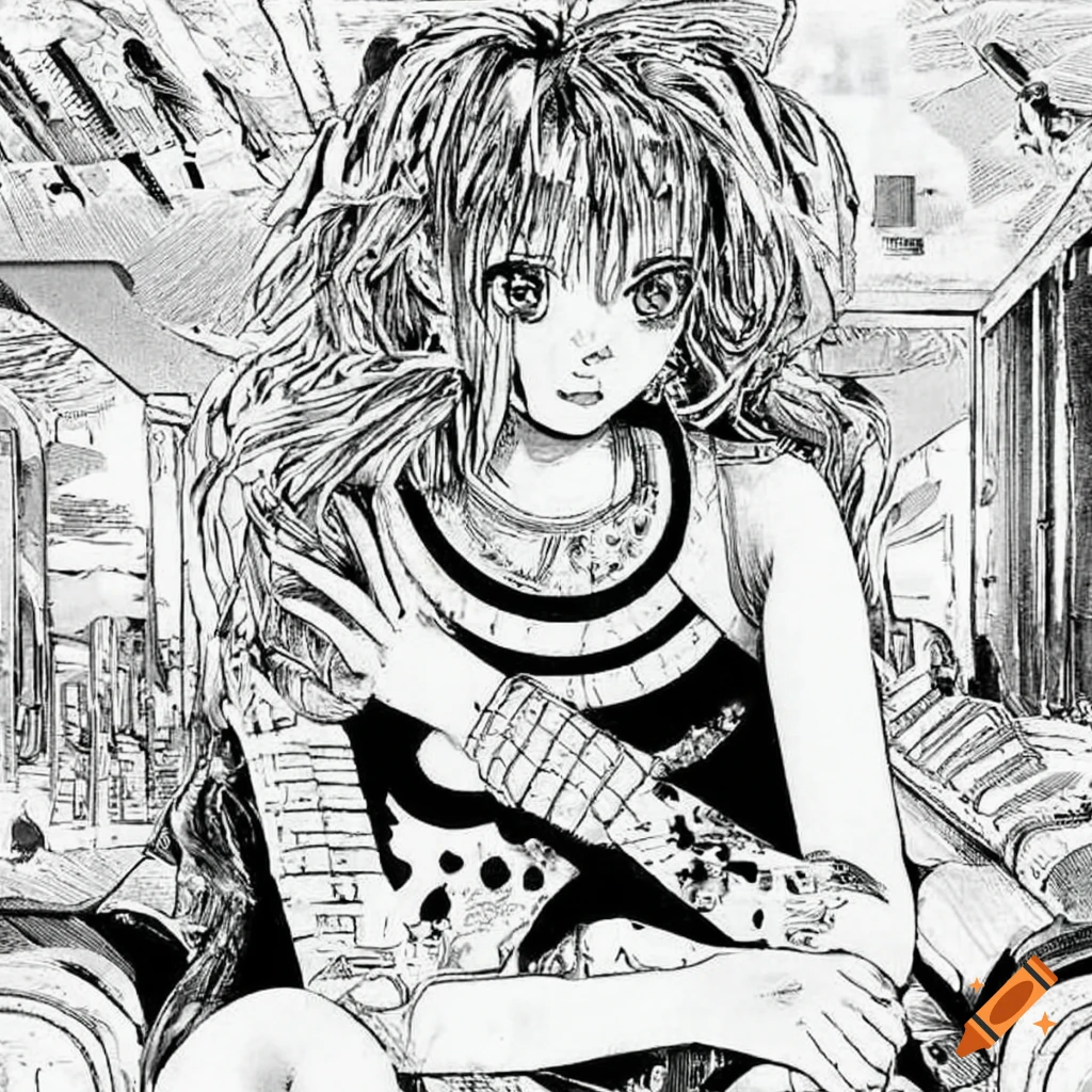 Black and white highly detailed manga panel with sharp outlines on Craiyon