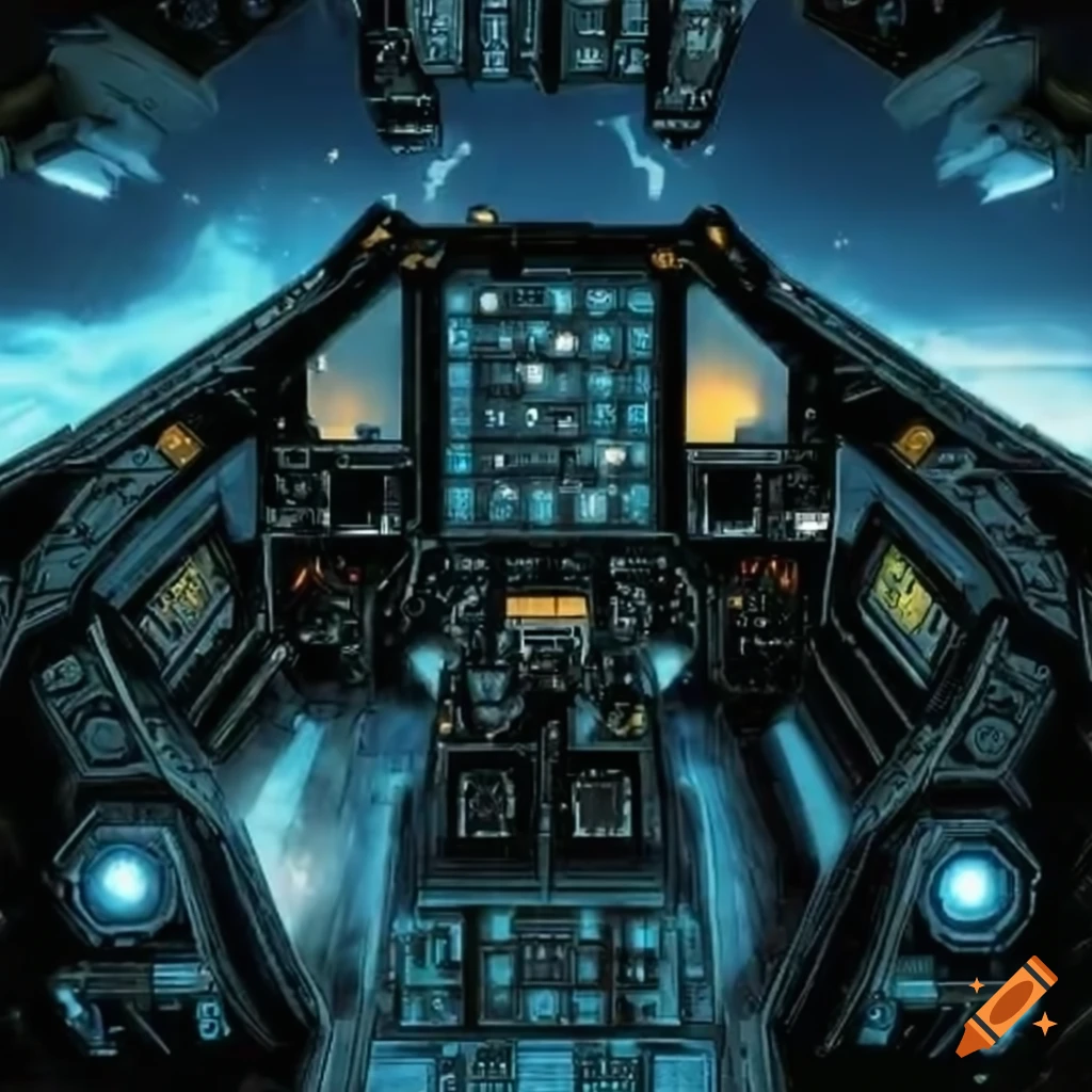 Cockpit of a spaceship in a video game on Craiyon