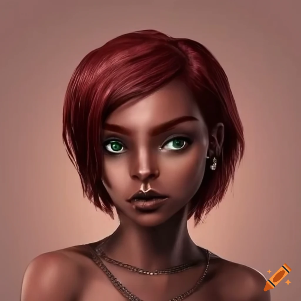 Artwork of a maroon-haired alien woman