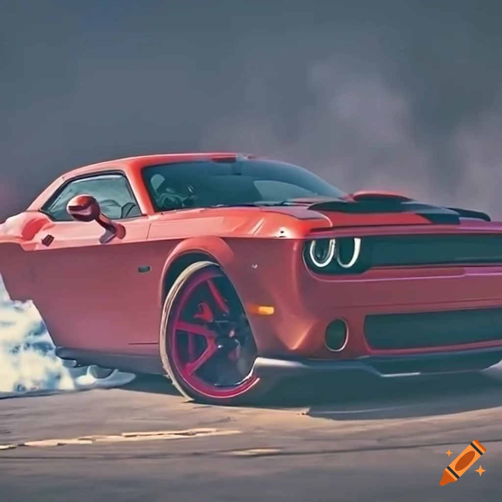 Hellcat challenger burning rubber on Craiyon
