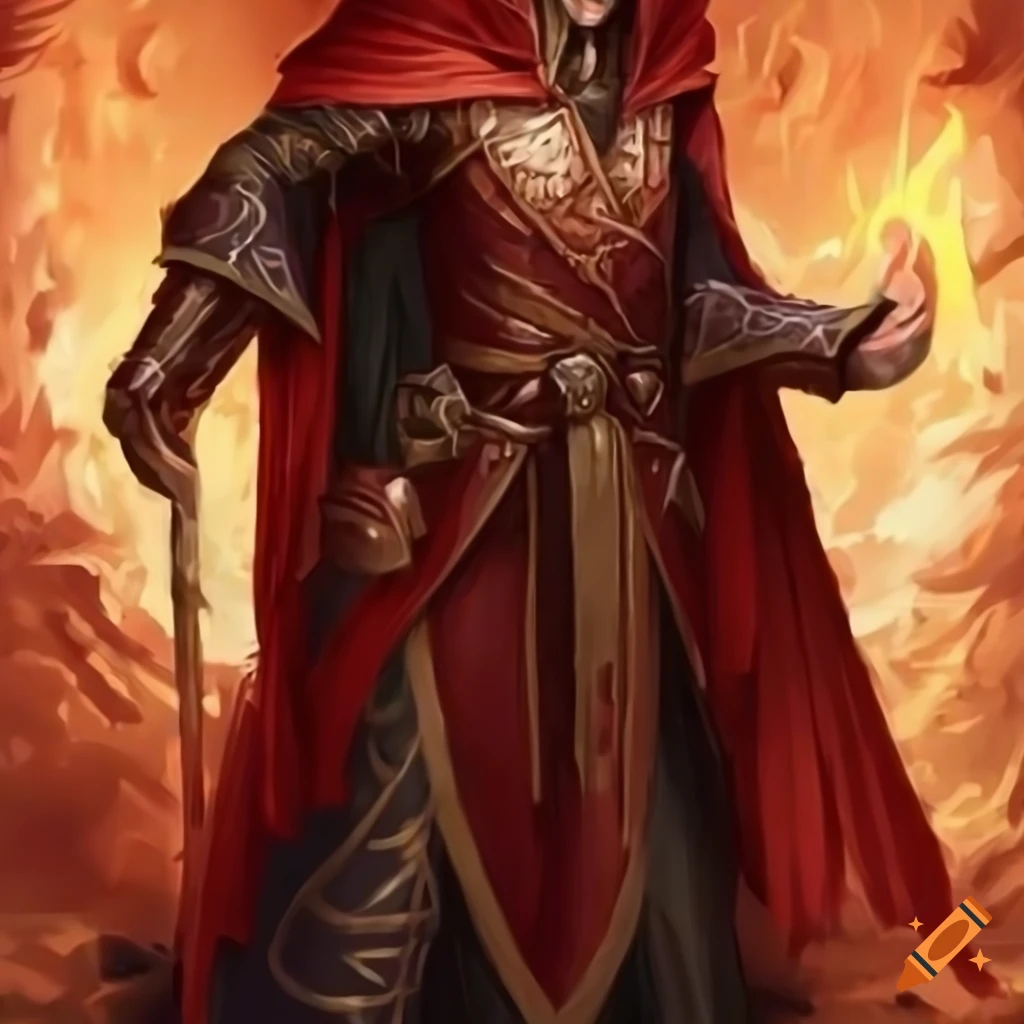 Illustration of a red elf wizard in a fantasy setting on Craiyon
