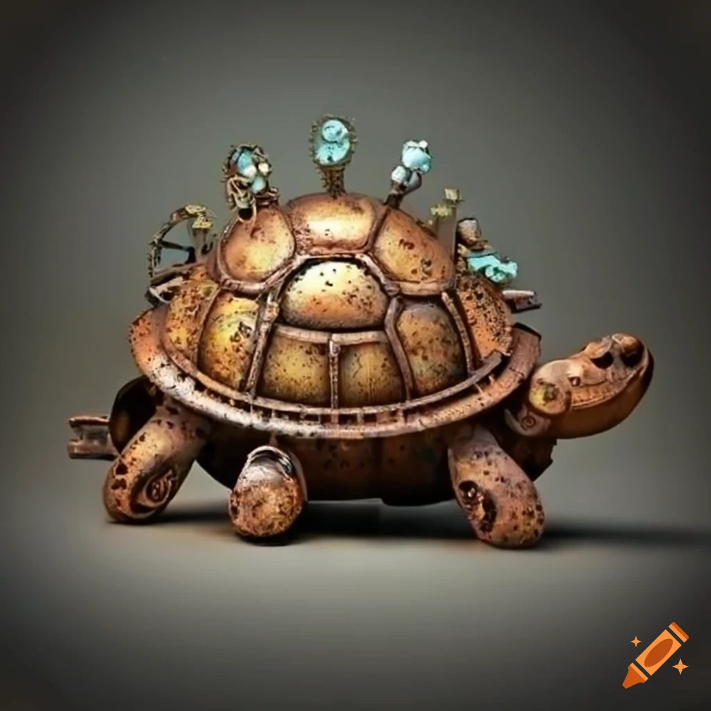 Rusty steampunk turtle machinery