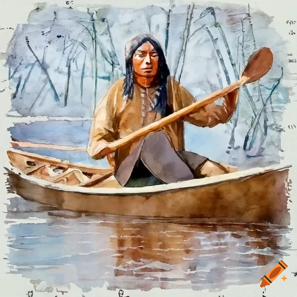 Native american paddling in a canoe on Craiyon