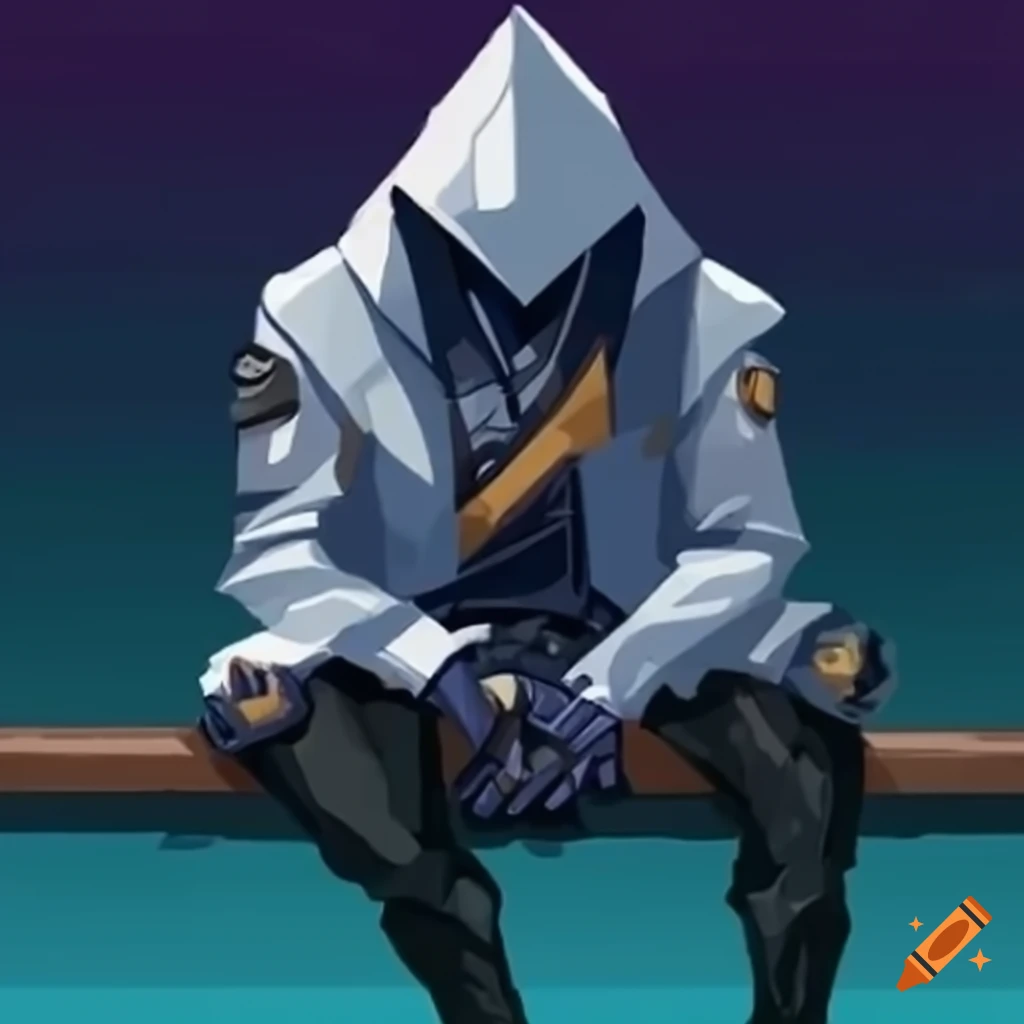 Digital artwork of Cypher from Valorant on a bench on Craiyon