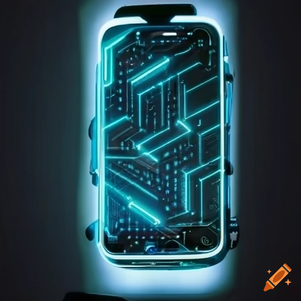 Futuristic smartphone with glowing circuit pattern on Craiyon