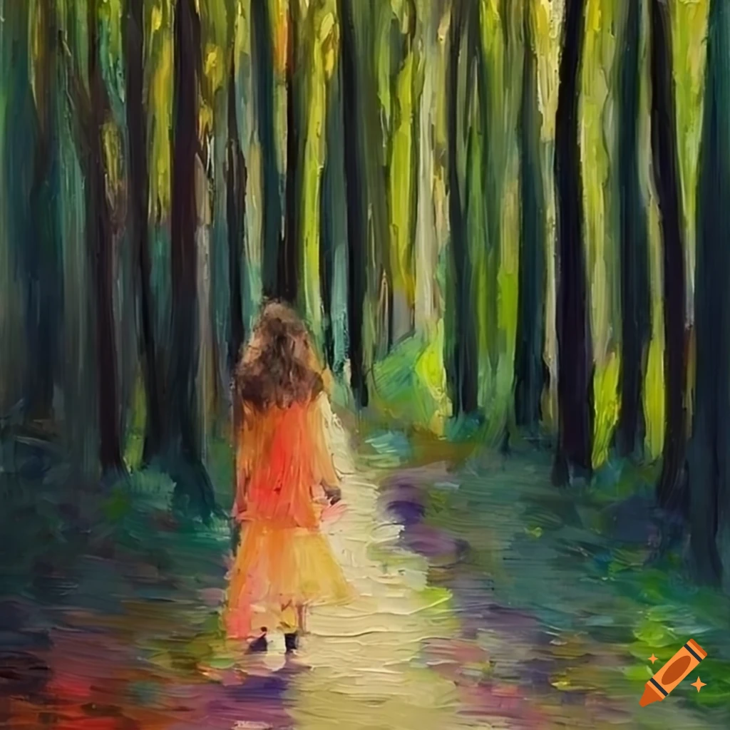 Impressionist painting of a woman in a forest on Craiyon