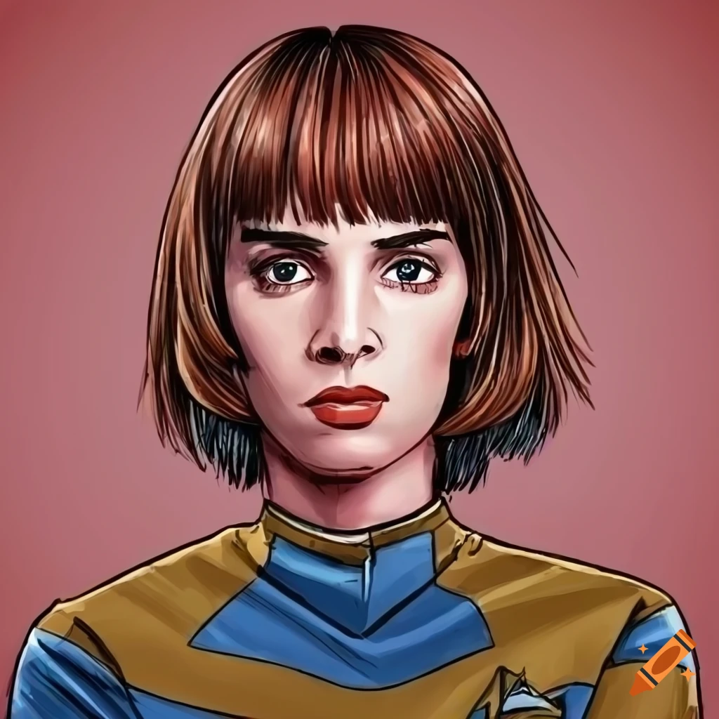 Pulp comic-style art of maya hawke as the starship enterprise captain