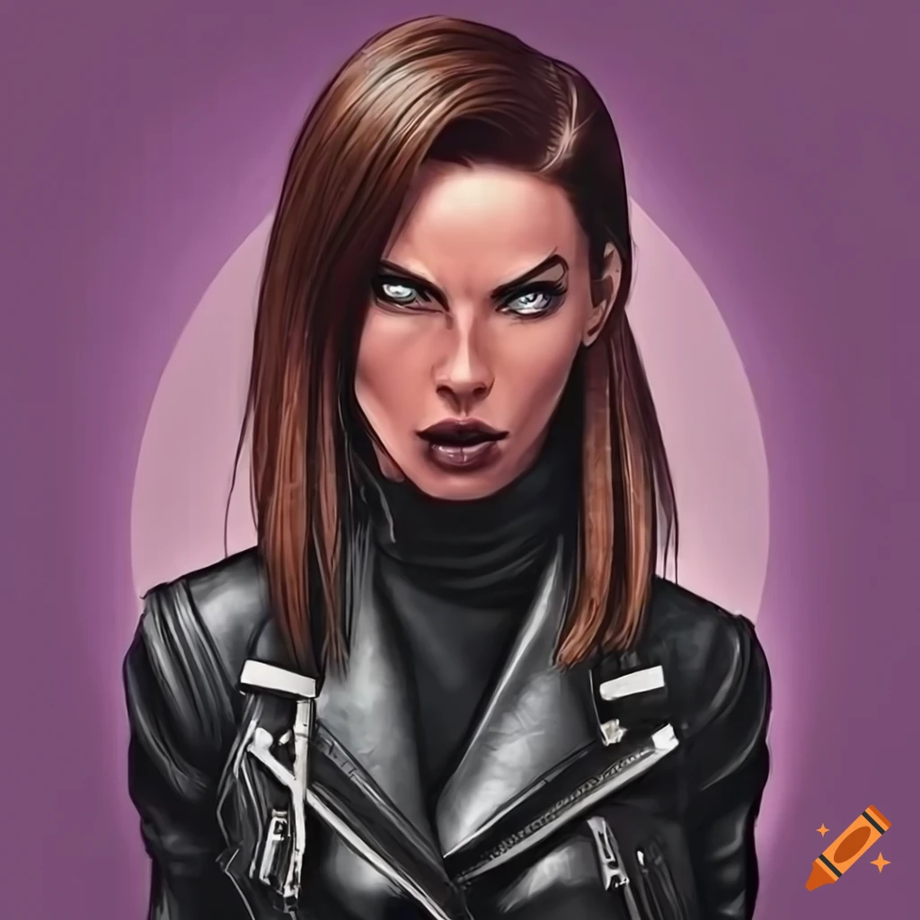 Illustration of a strong and intelligent woman in black leather jacket ...