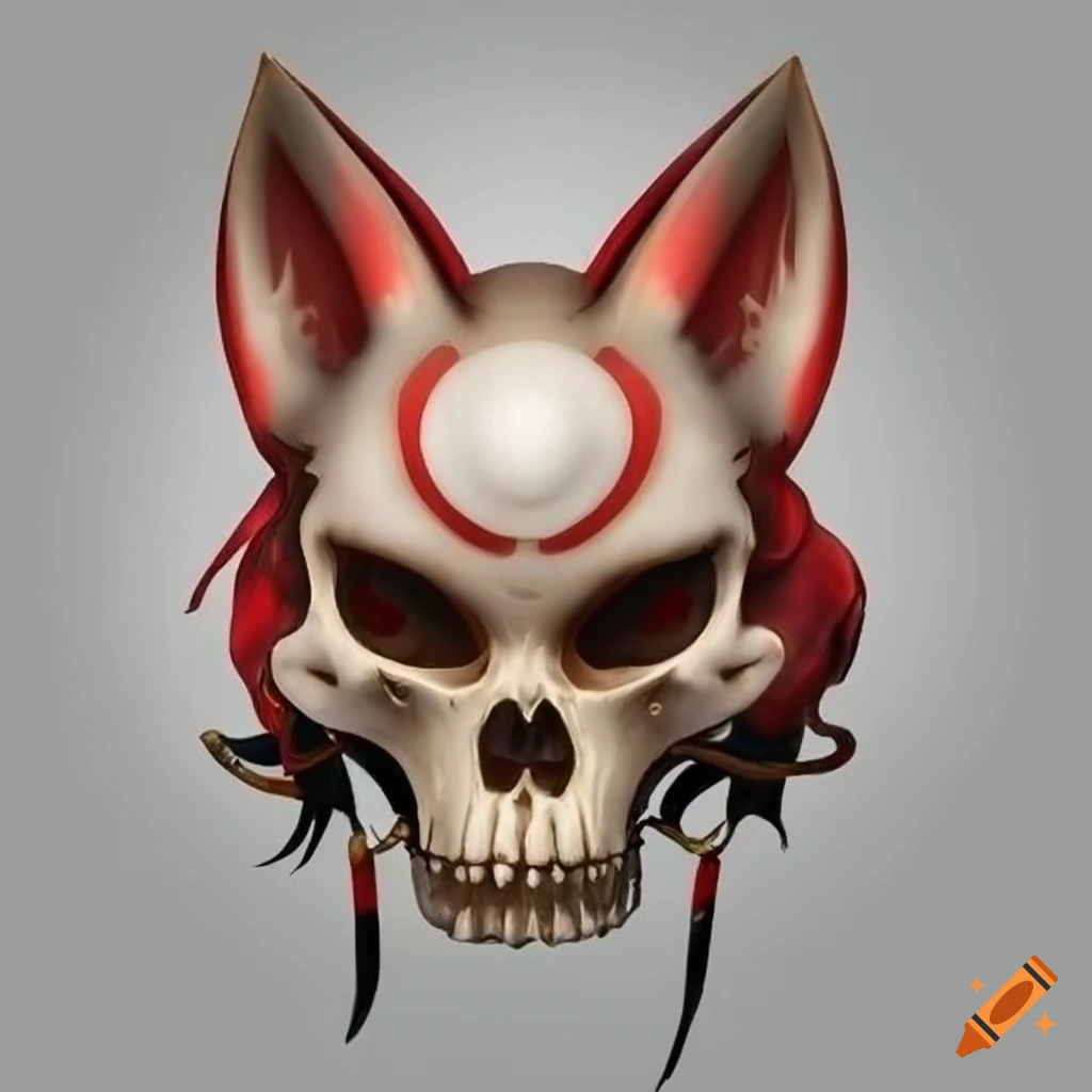 Artwork of a pirate kitsune skull head
