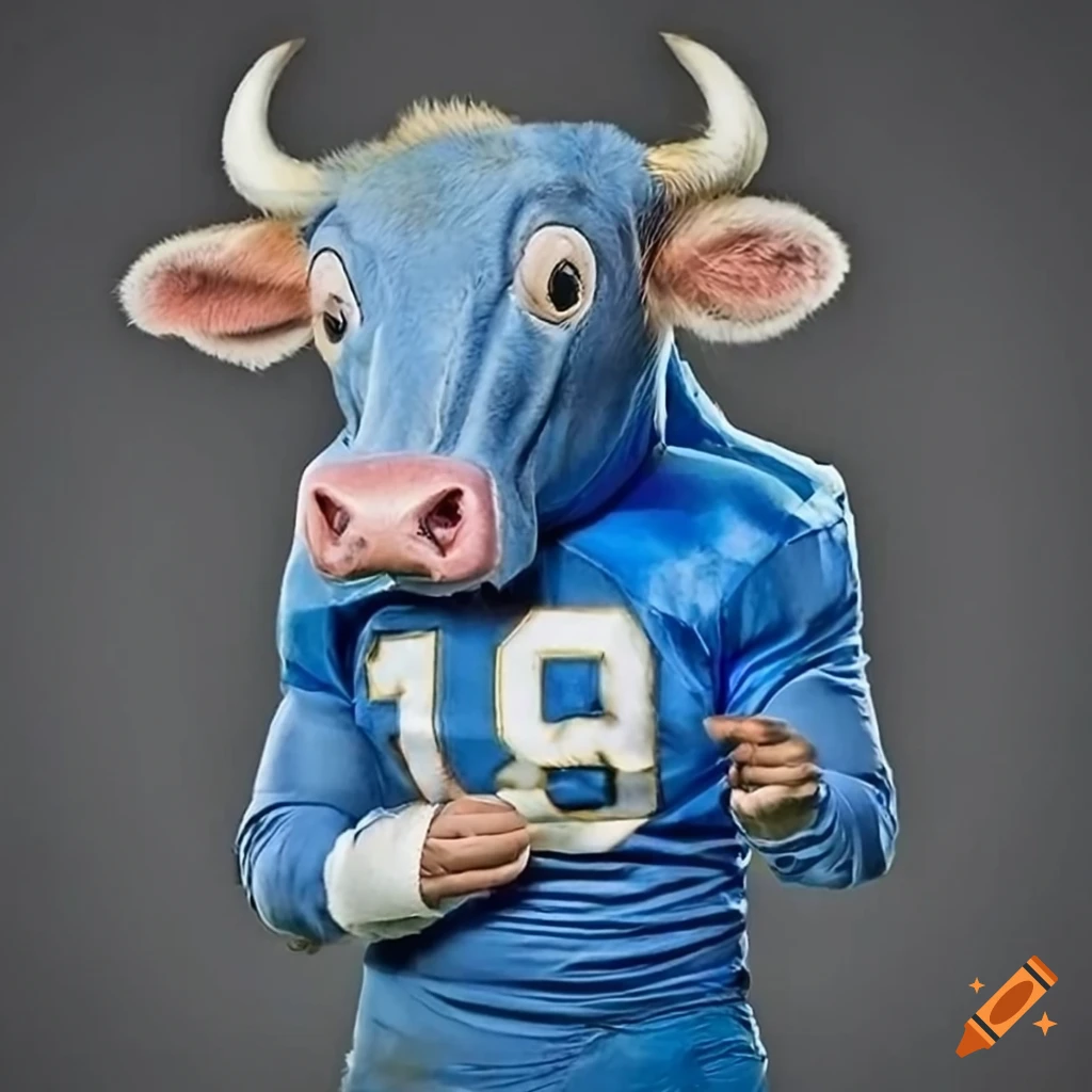 Hyper realistic cow football mascot with jersey number 27 on Craiyon
