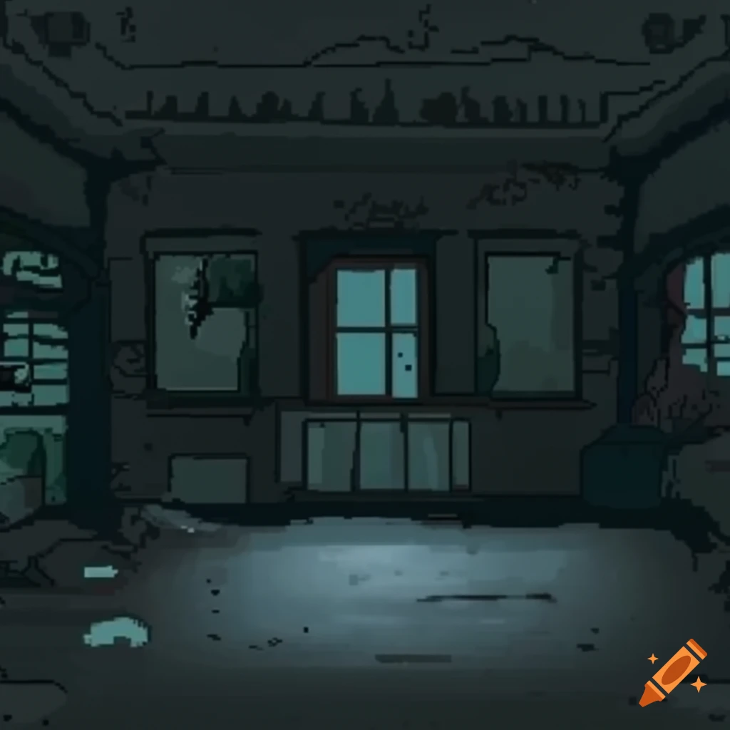 Pixel art of an abandoned school on Craiyon