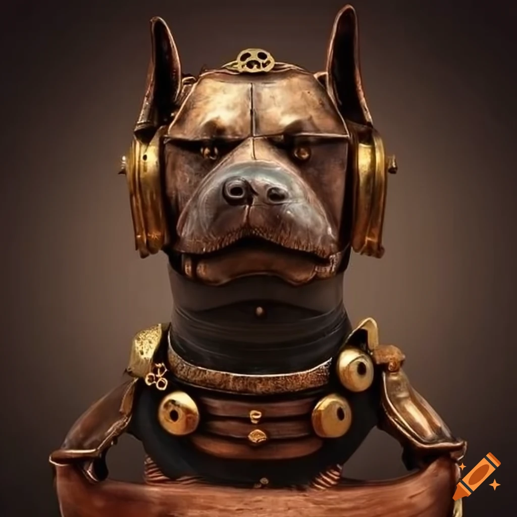 Copper and brass steampunk dog with hands