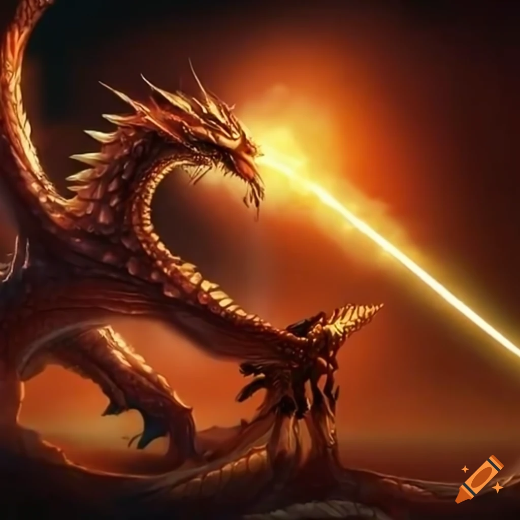 Mythical dragon shooting fiery lasers on Craiyon