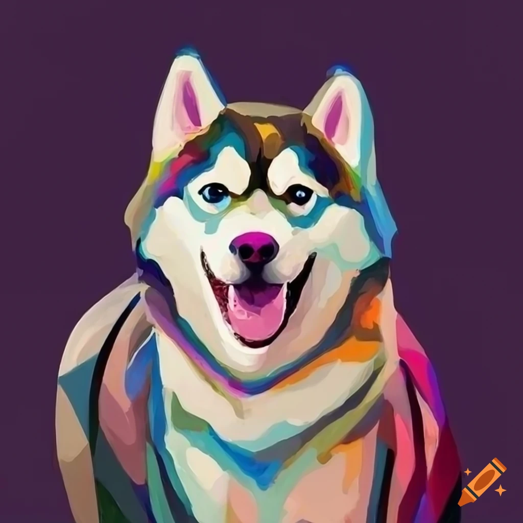 Colorful abstract painting of a husky dog on Craiyon