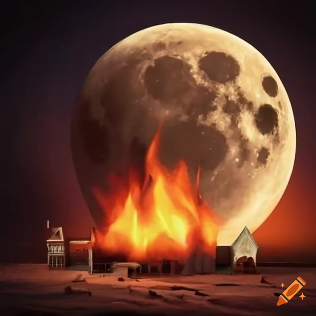 Digital art of a burning house on the moon on Craiyon