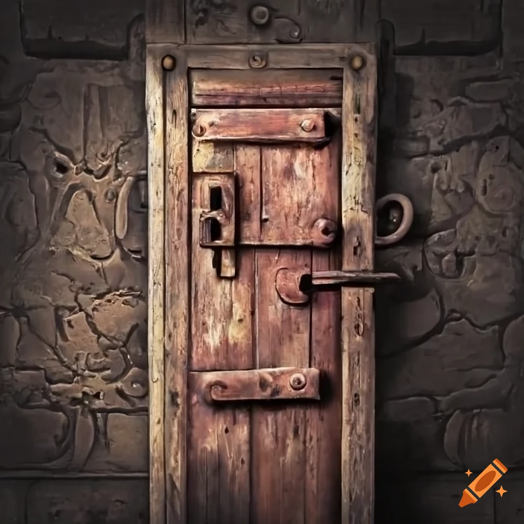 Image of an old dungeon door with a combination lock on Craiyon