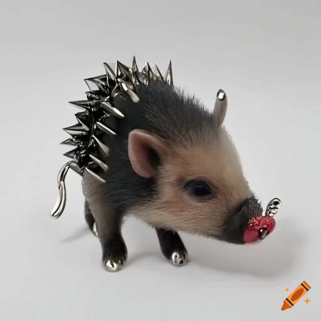 Image of a baby boar with nose rings and piercings