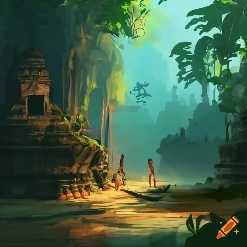 Concept art of a monk walking in a southeast asian jungle on Craiyon