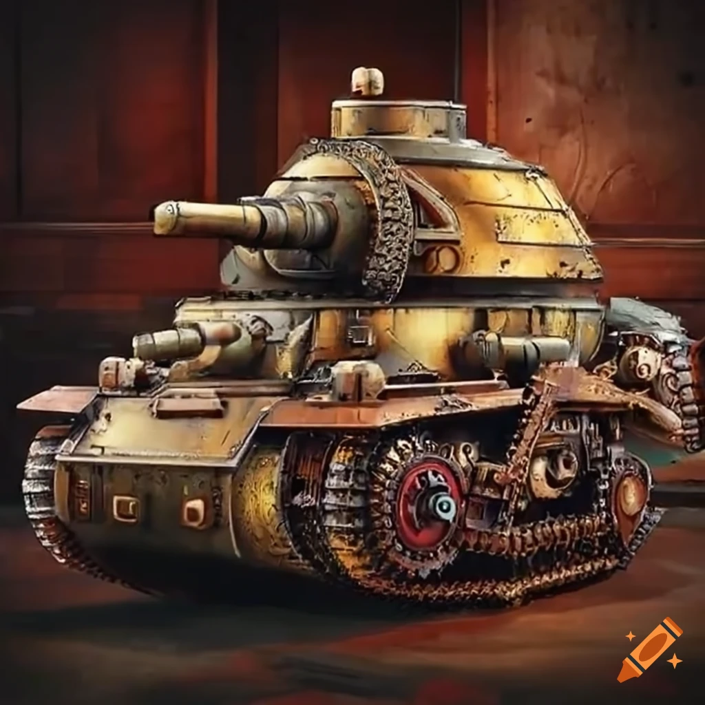 Steampunk tank shaped like a centipede on Craiyon