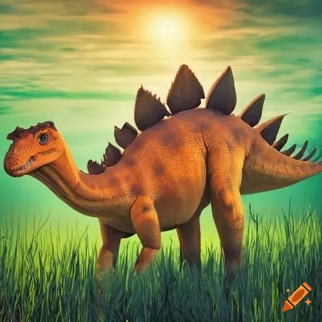 Stegosaurus in tall grass on Craiyon