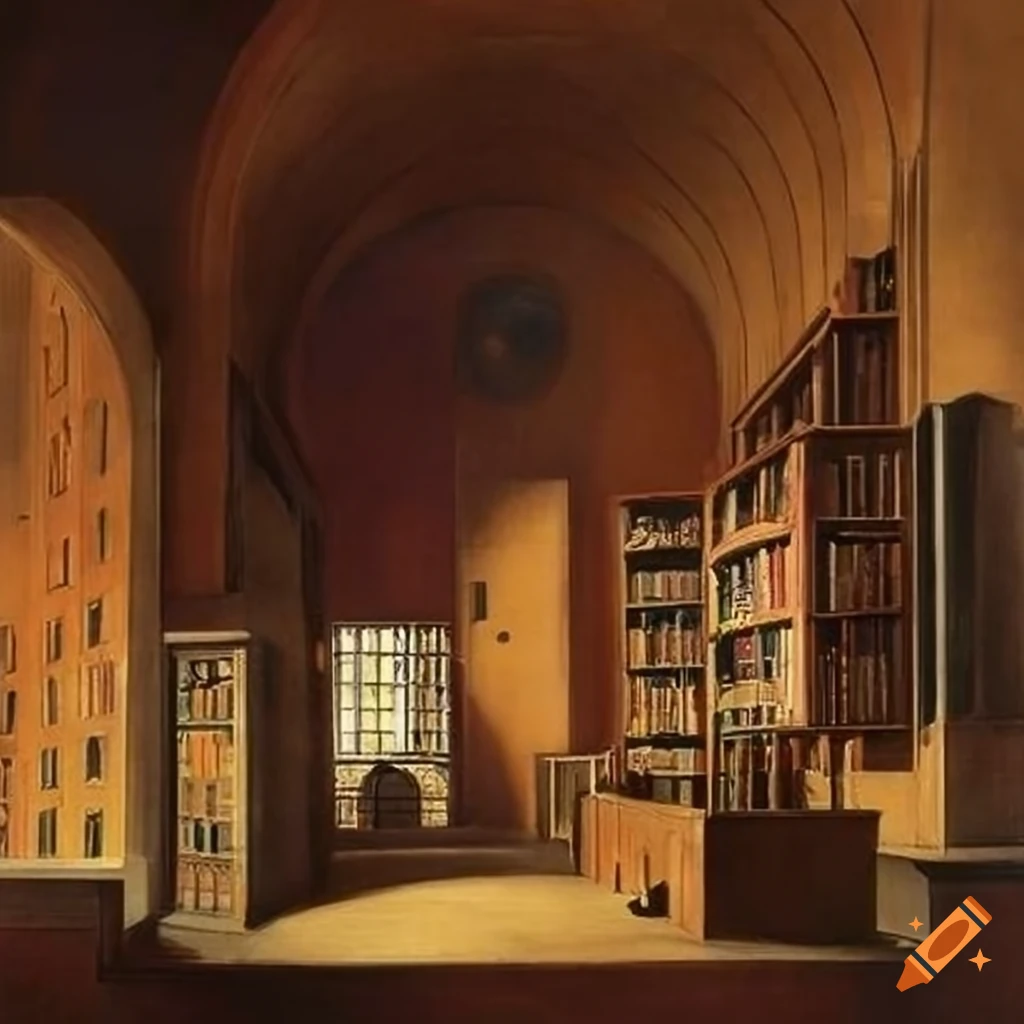 Interior of lincoln college library by giorgio de chirico on Craiyon