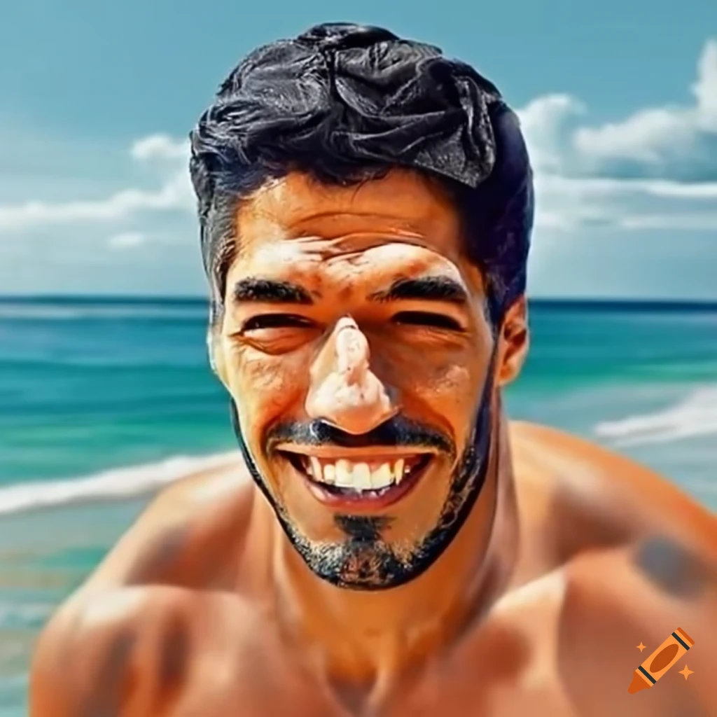Luis suarez playing soccer on the beach on Craiyon