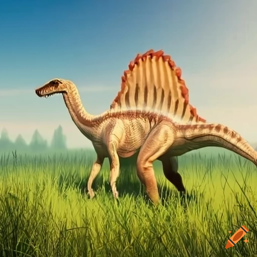 Image of a beige Spinosaurus in tall grass on Craiyon