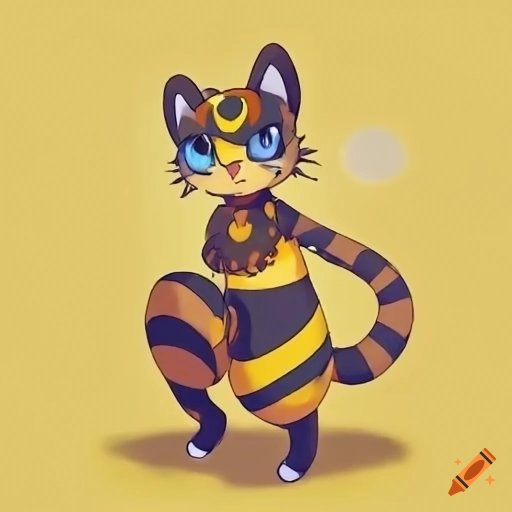 Fombee, a bug/normal type pokémon with bee colors and blue eyes