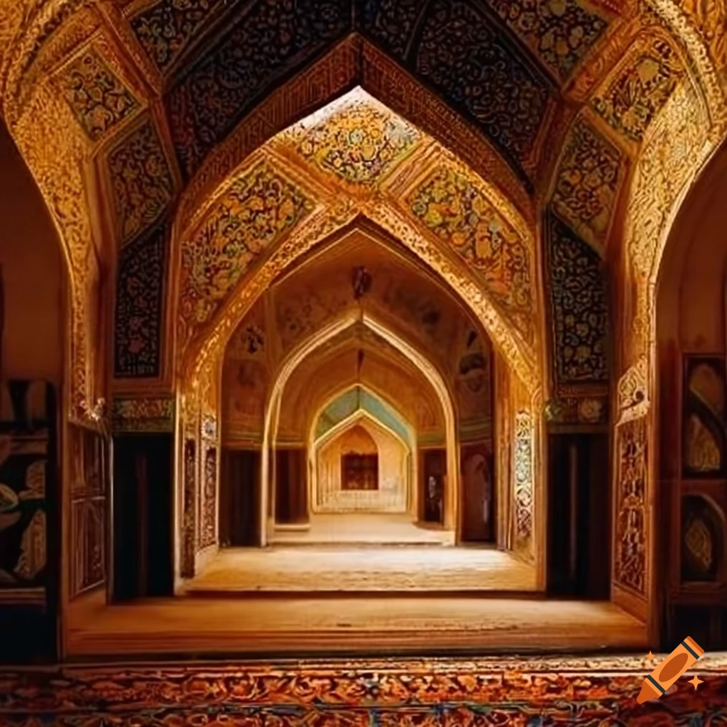 Arches in a hallway of an indian palace on Craiyon