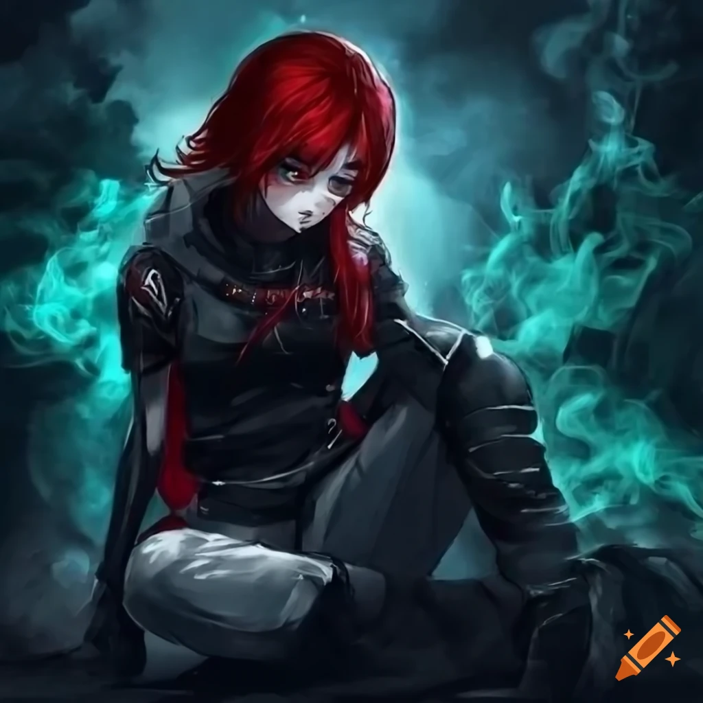 Medieval fantasy female rogue with black cloak and red trim wearing a ...