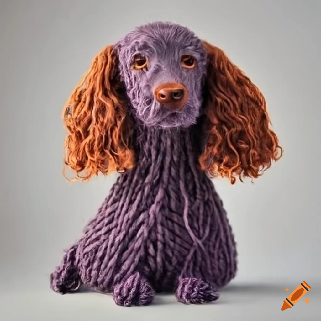 Yarn dog sculpture of an american water spaniel