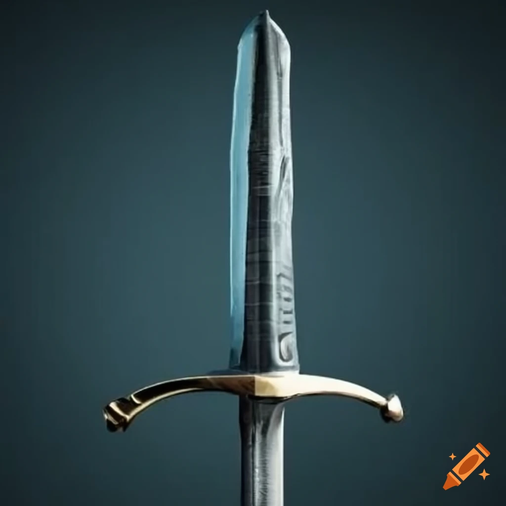 Longsword with dark blade and wing-shaped hilt carved with raven ...