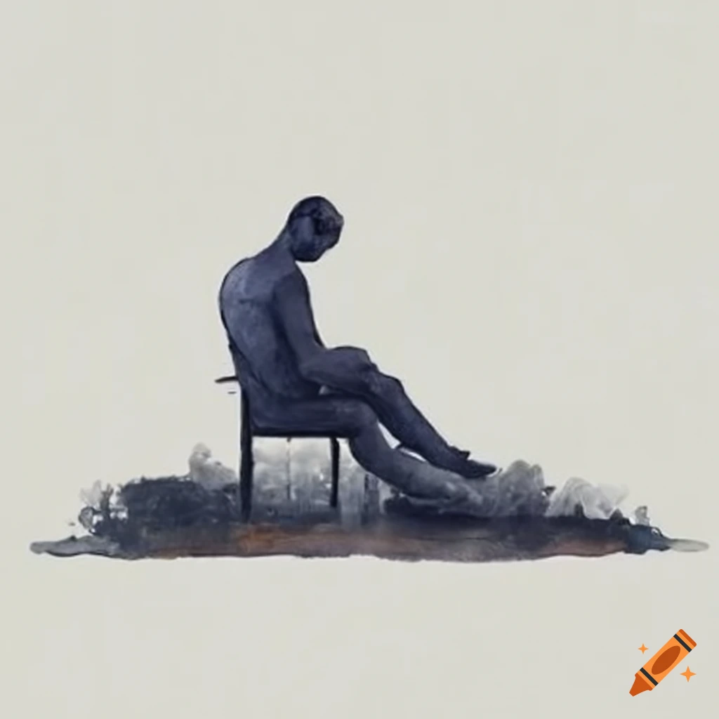 Wire sculpture of a melancholic man on Craiyon