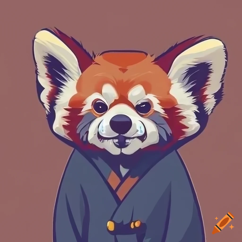 Cartoon-style portrait of a red panda wearing a hat on Craiyon