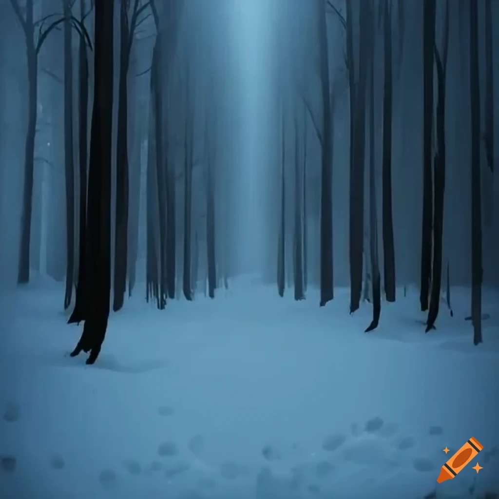 Snowy forest at night on Craiyon