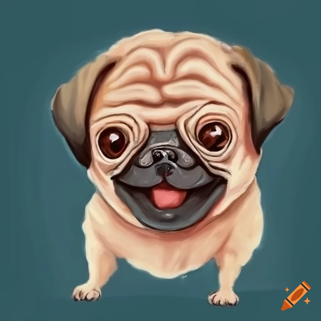 Pug in a whimsical cartoon style on Craiyon