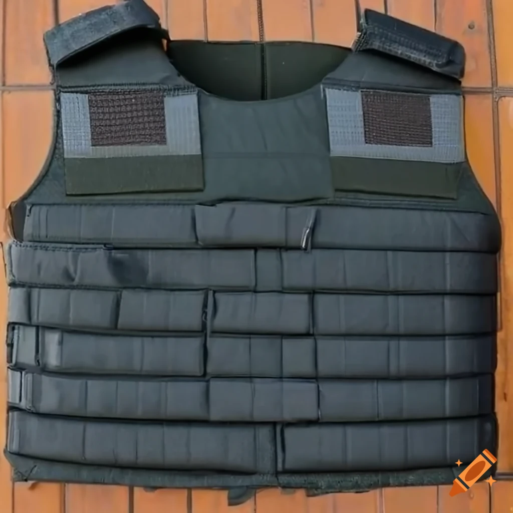 Close-up of a bullet-ridden bulletproof vest on Craiyon
