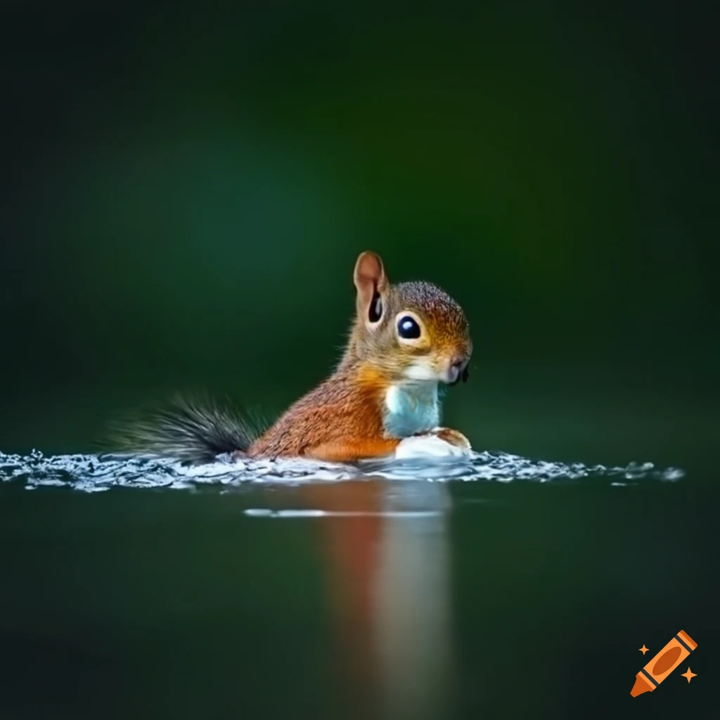 Squirrel swimming under the moonlight