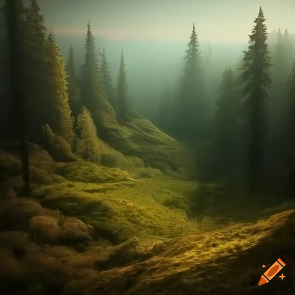 Photorealistic view of a fantasy landscape from a mountain top on Craiyon