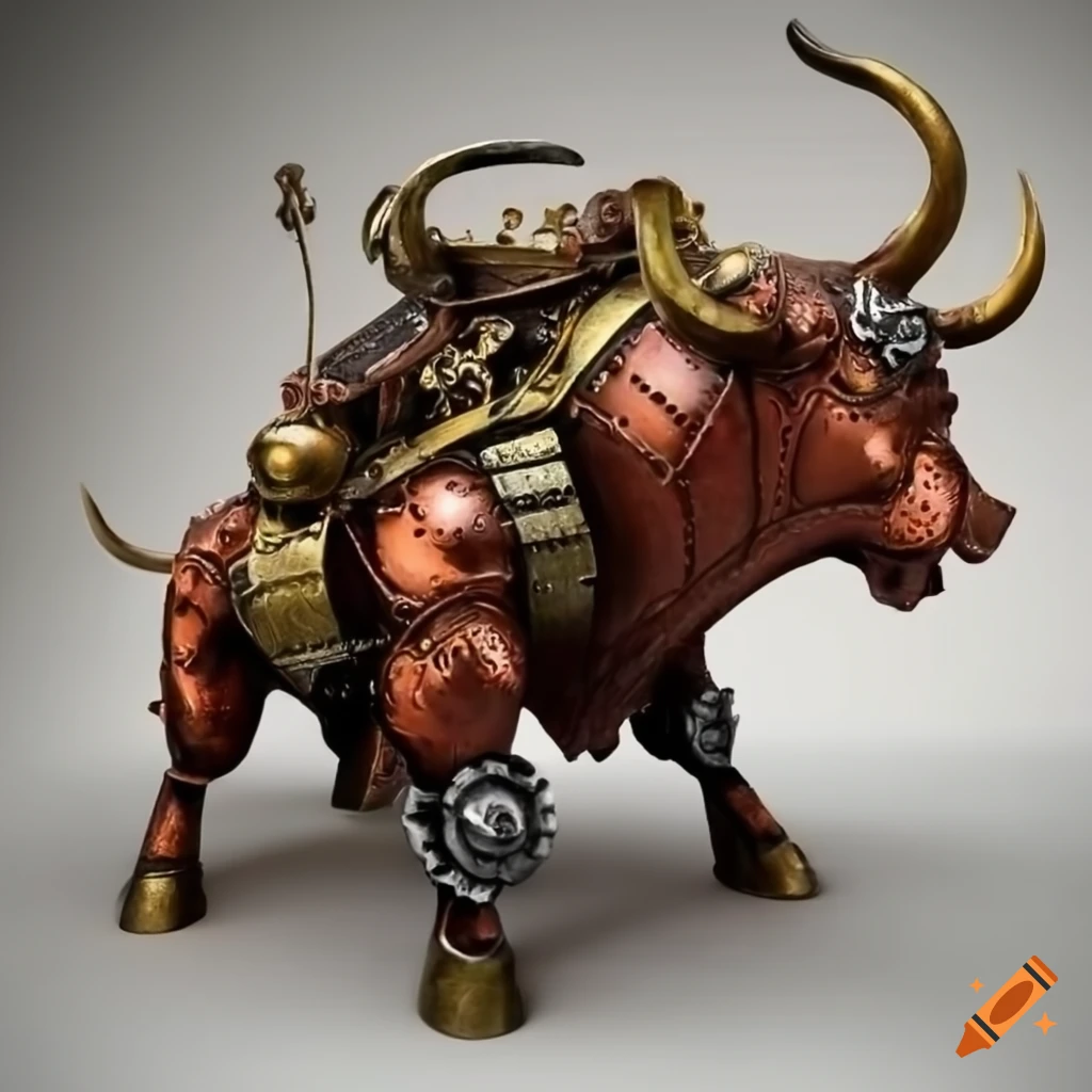 Steampunk armored bull sculpture on Craiyon